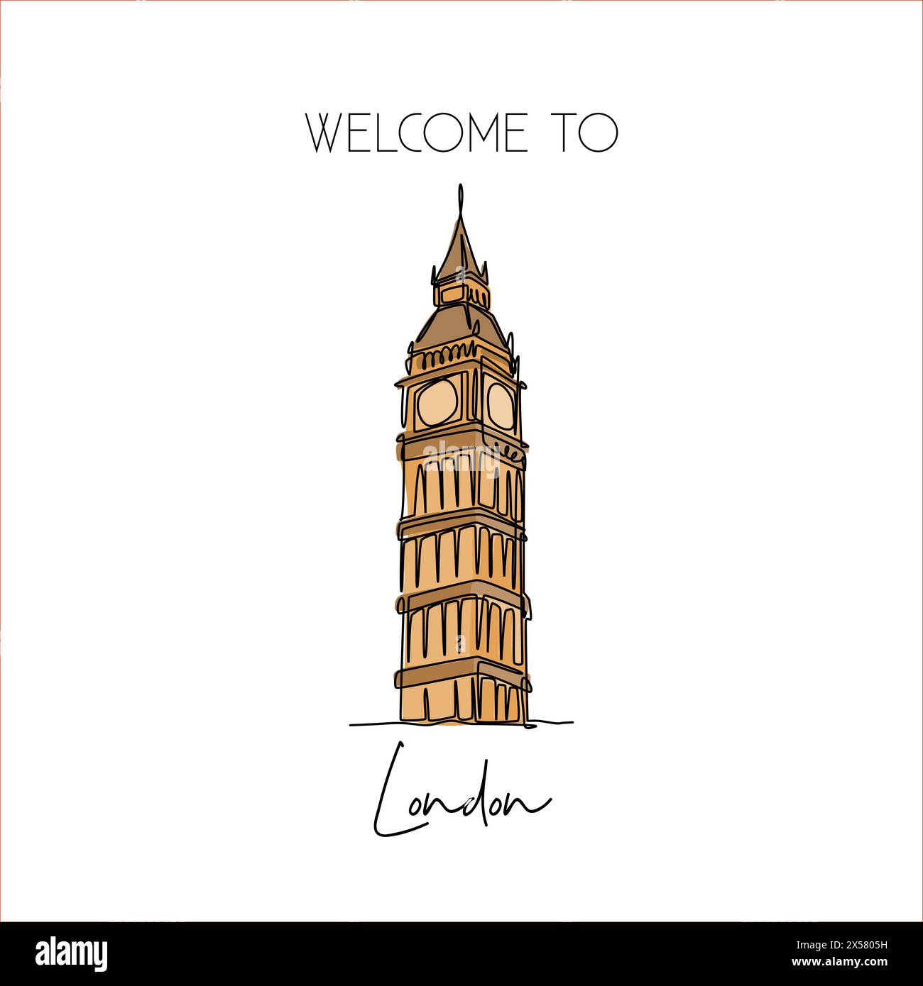 Single continuous line drawing of Big Ben clock tower landmark ...