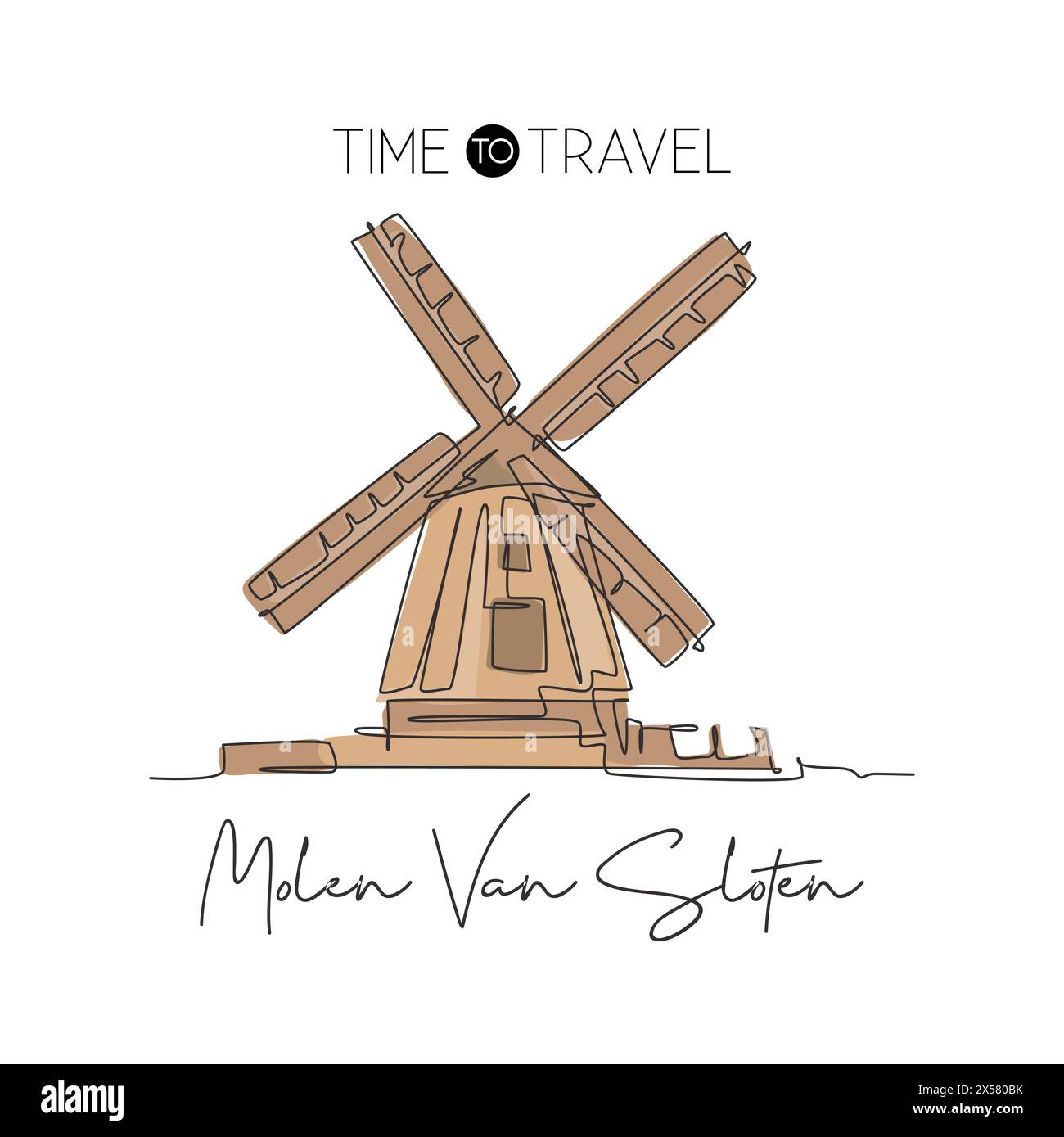 One single line drawing De Gooyer Windmill landmark. World famous place ...