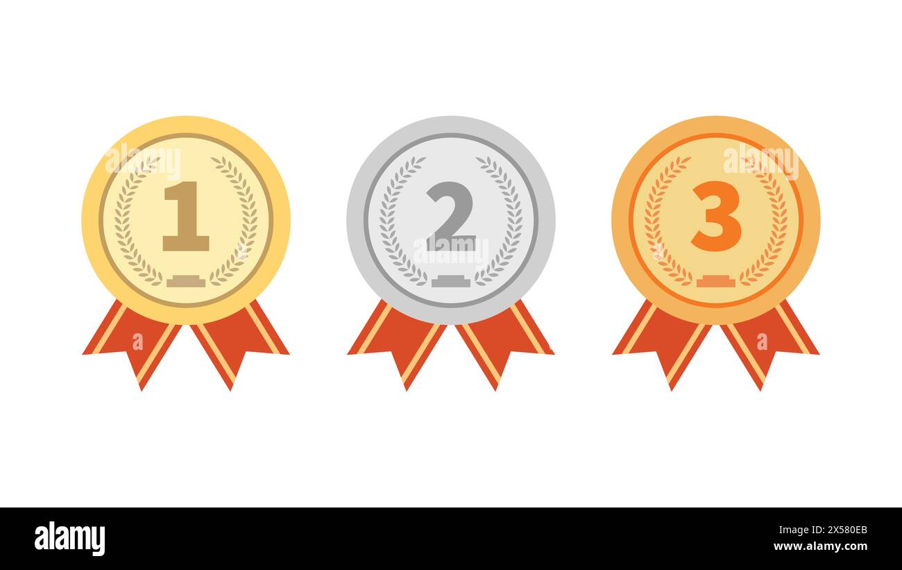 Three medals with red ribbons. gold, silver and bronze medals Stock ...