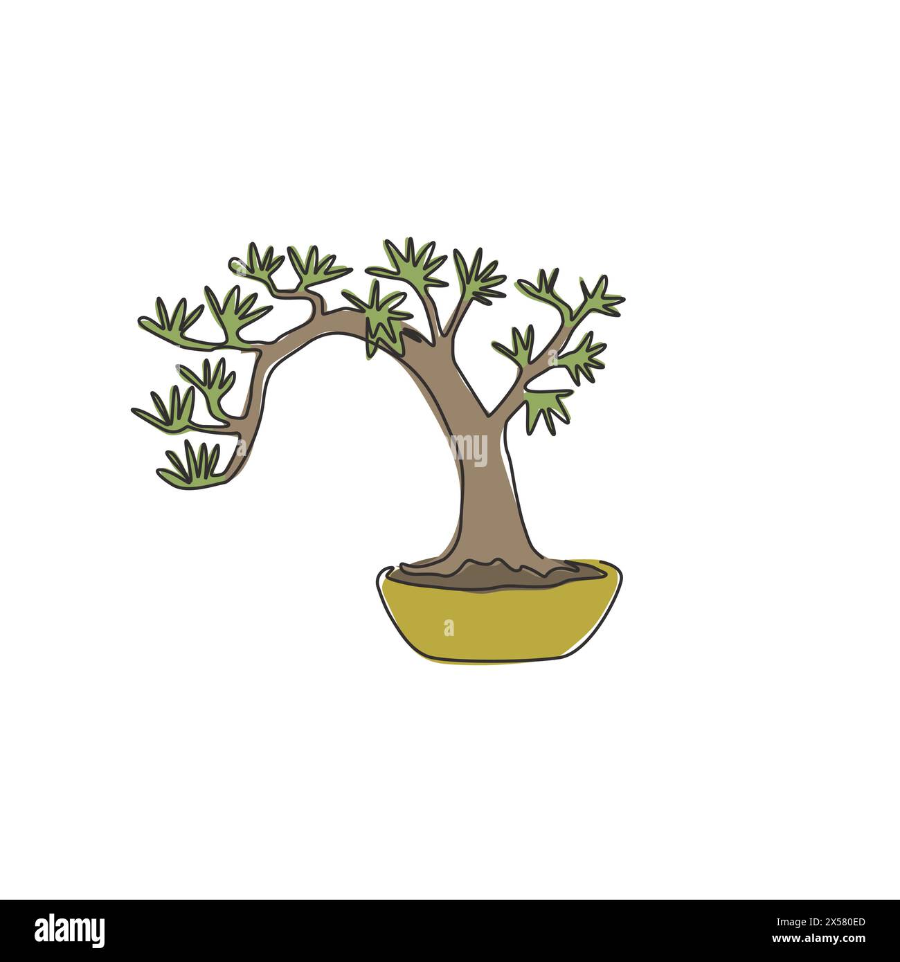 Single continuous line drawing old beauty and exotic tiny bonsai tree ...