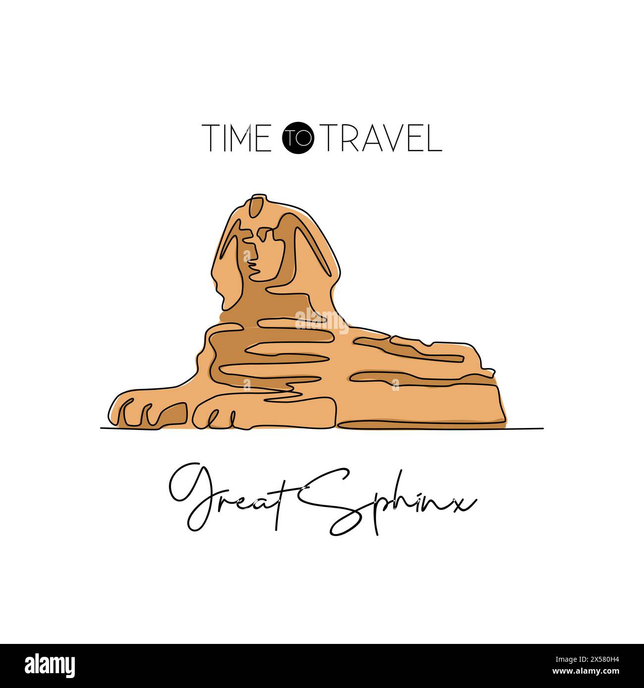 Single continuous line drawing Great Sphinx landmark. Historical iconic ...