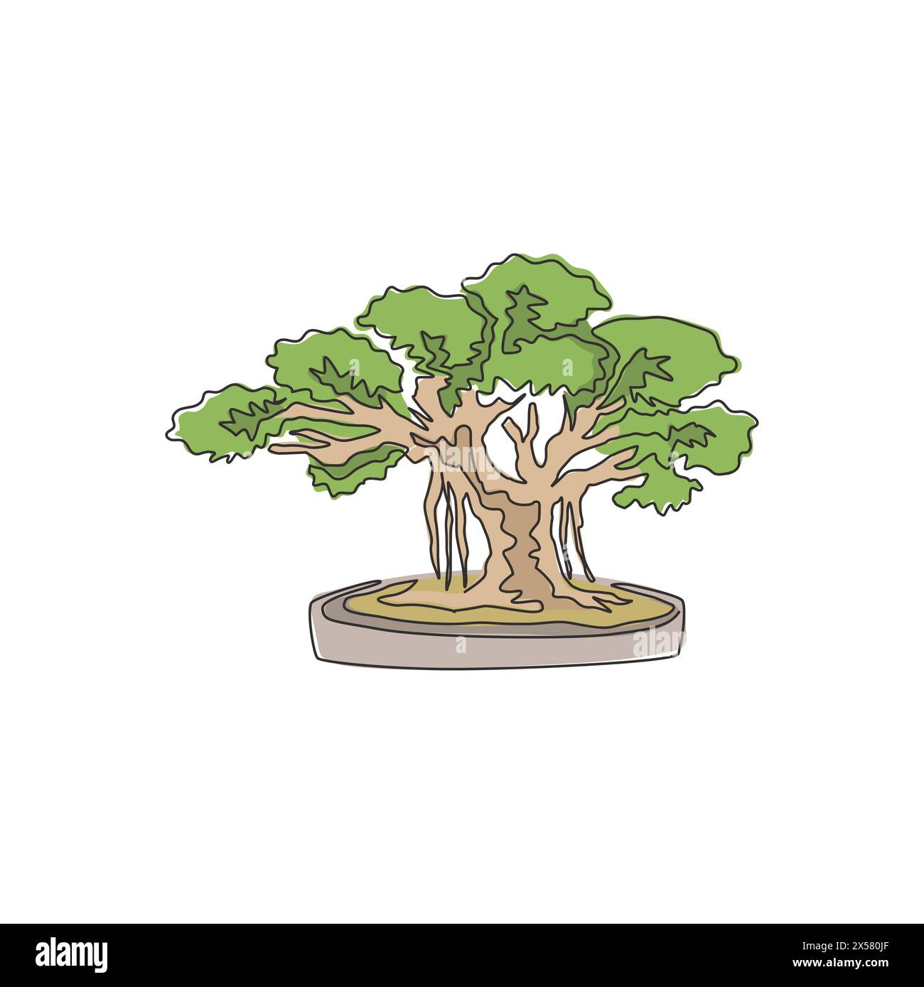 Single one line drawing beautiful and exotic Japanese bonsai tree ...