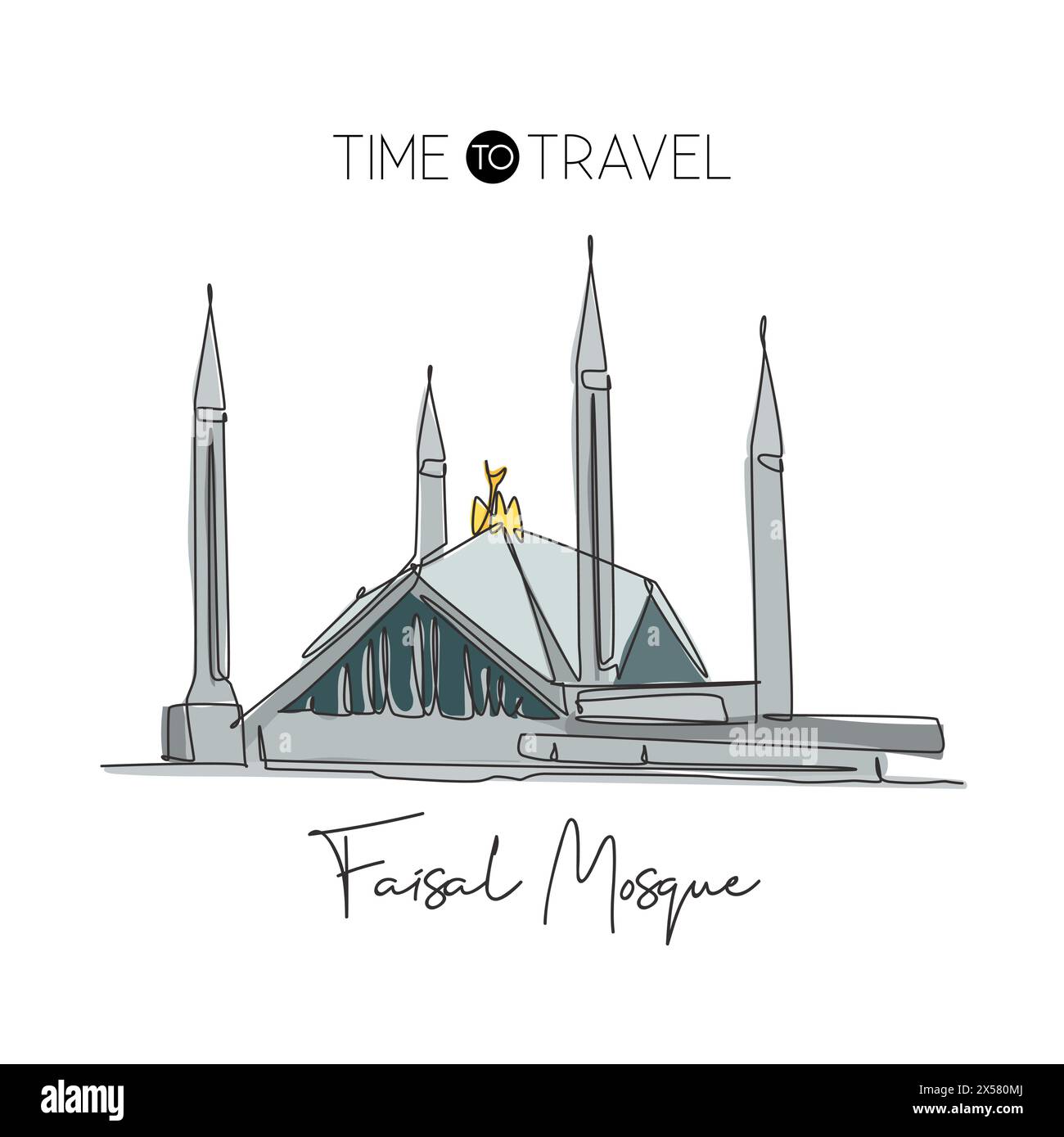 One single line drawing Shah Faisal Mosque landmark. Famous iconic in ...