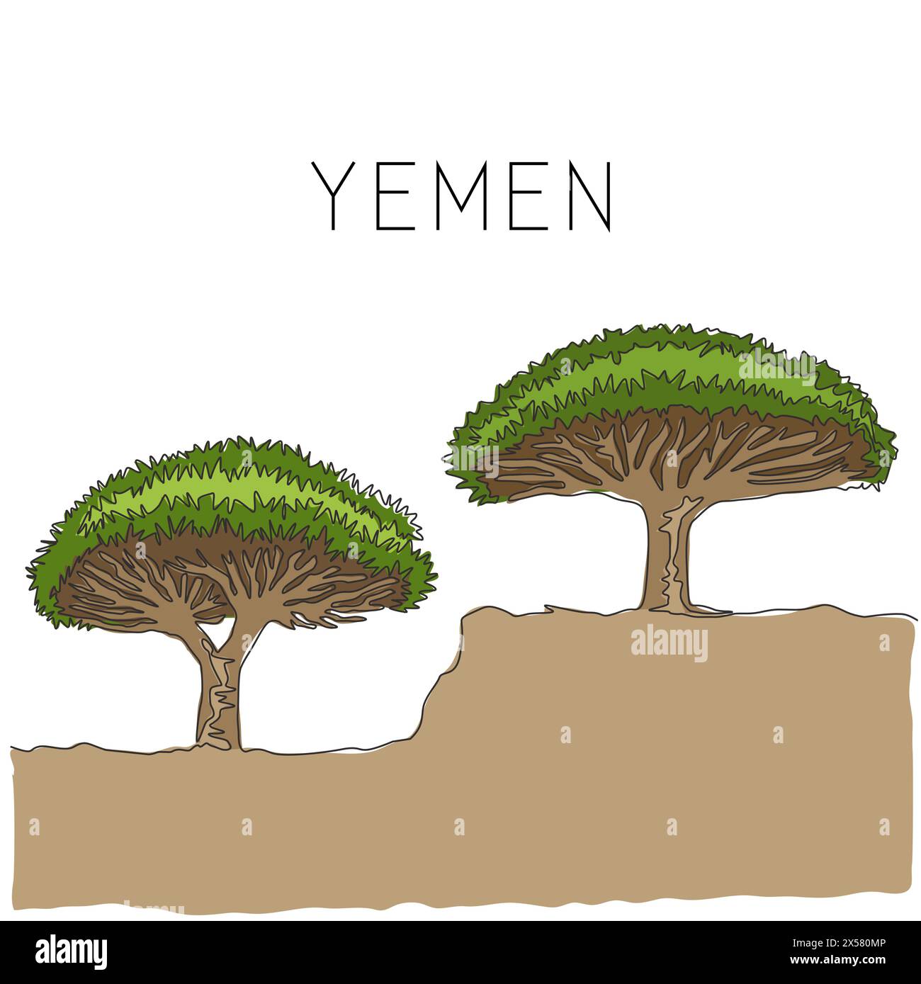 Single continuous line drawing beauty dragon blood tree for wall decor ...