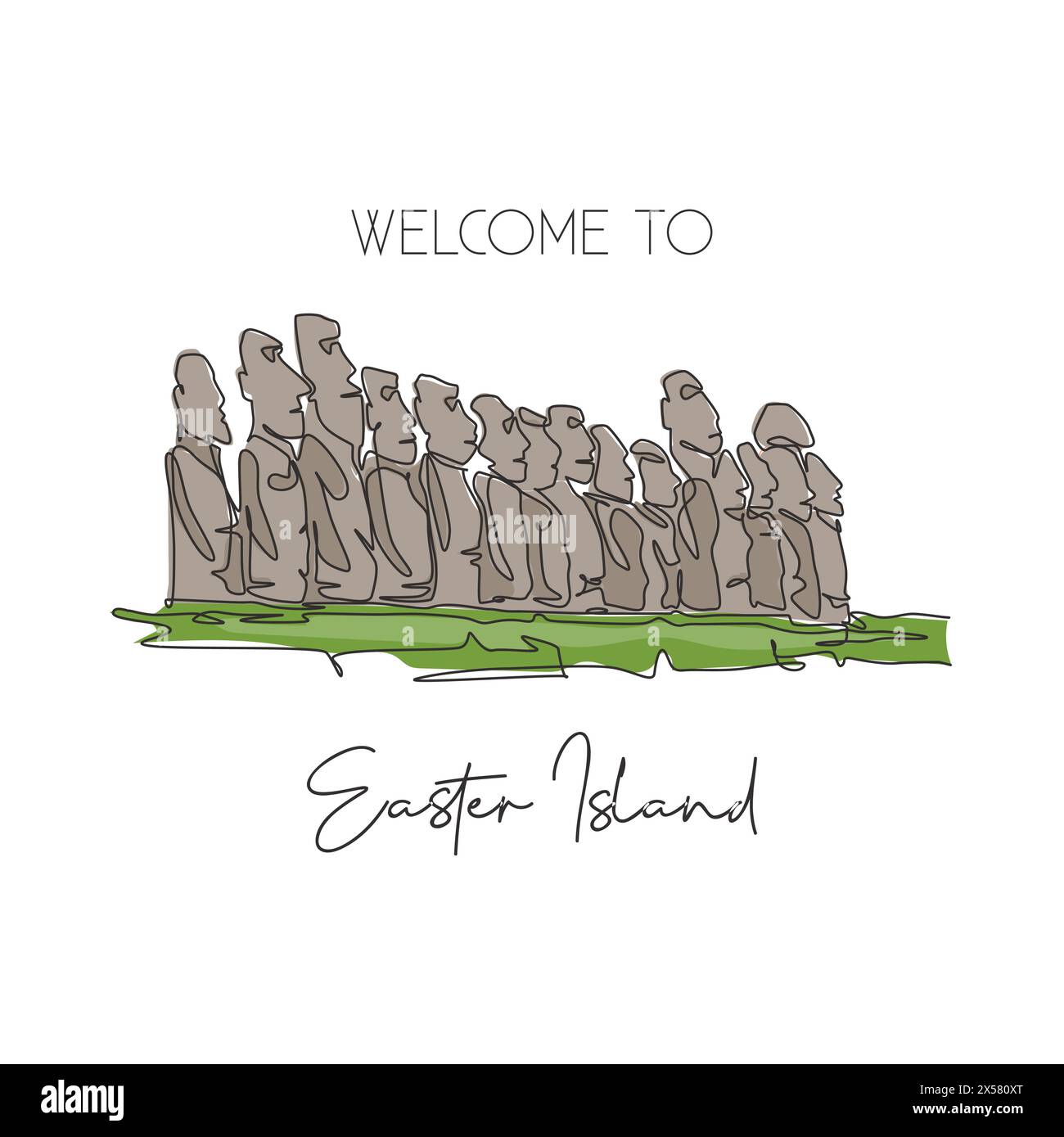 One single line drawing Moai Statue landmark. World famous place in ...
