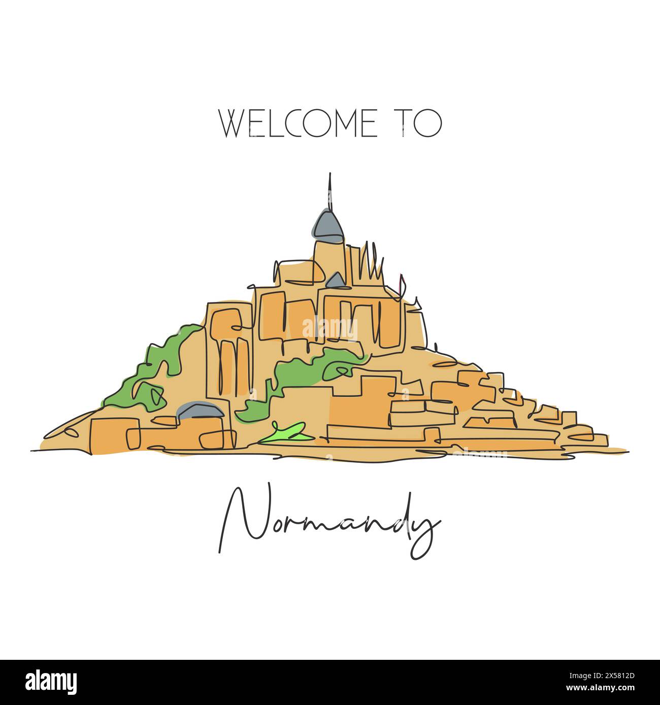 Single continuous line drawing Le Mont Saint Michel landmark. Beautiful ...