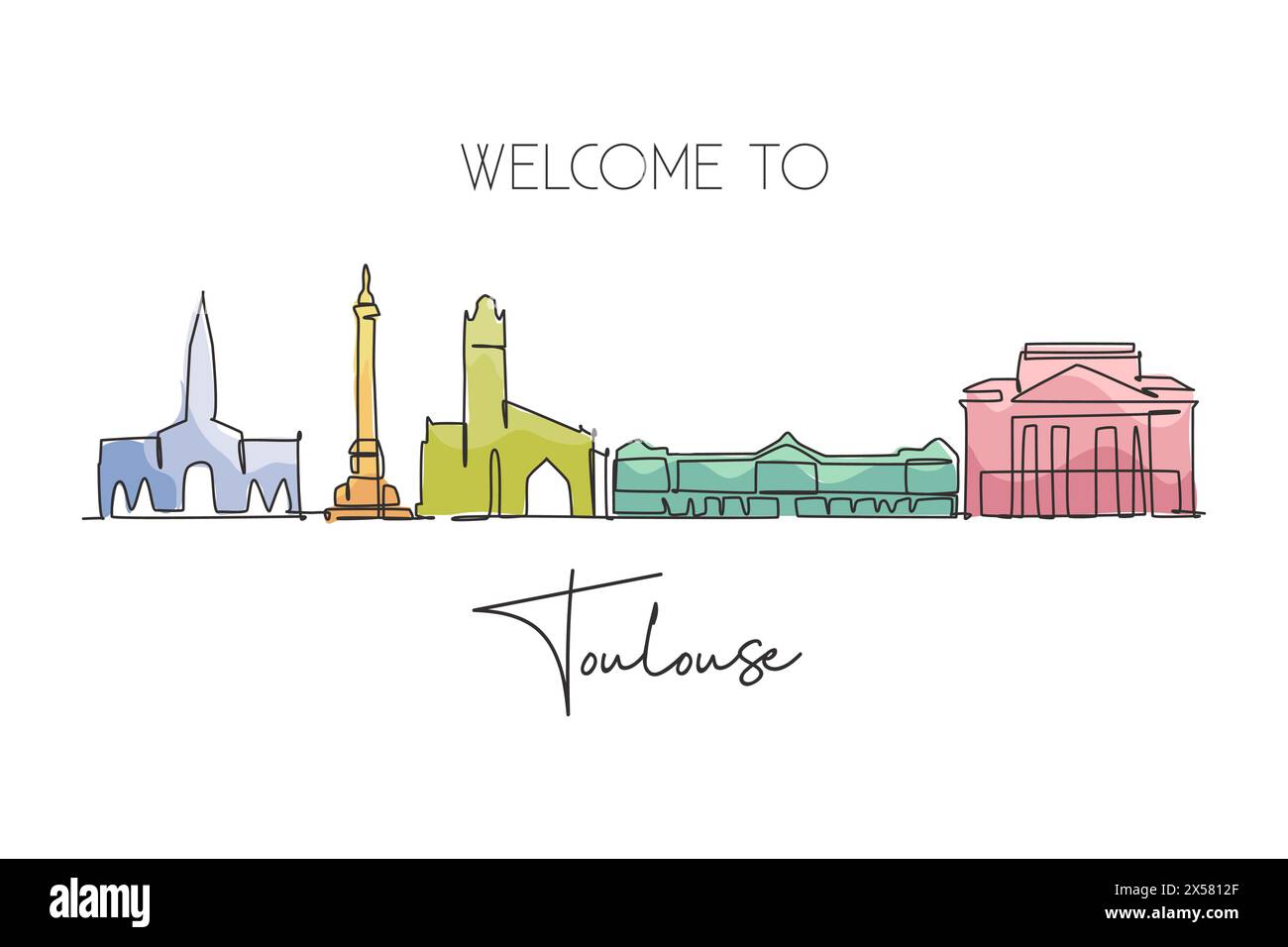 One continuous line drawing of Toulouse city skyline, France. Beautiful ...