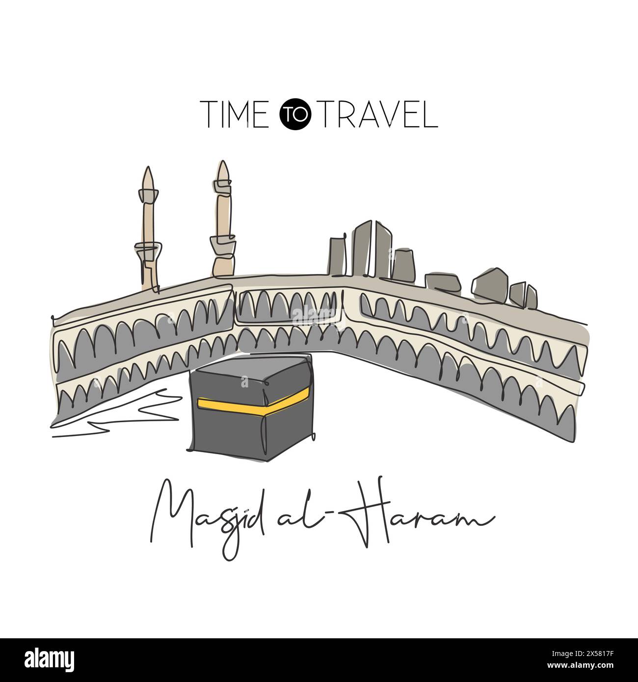 One single line drawing Masjid el Haram landmark. World famous iconic ...