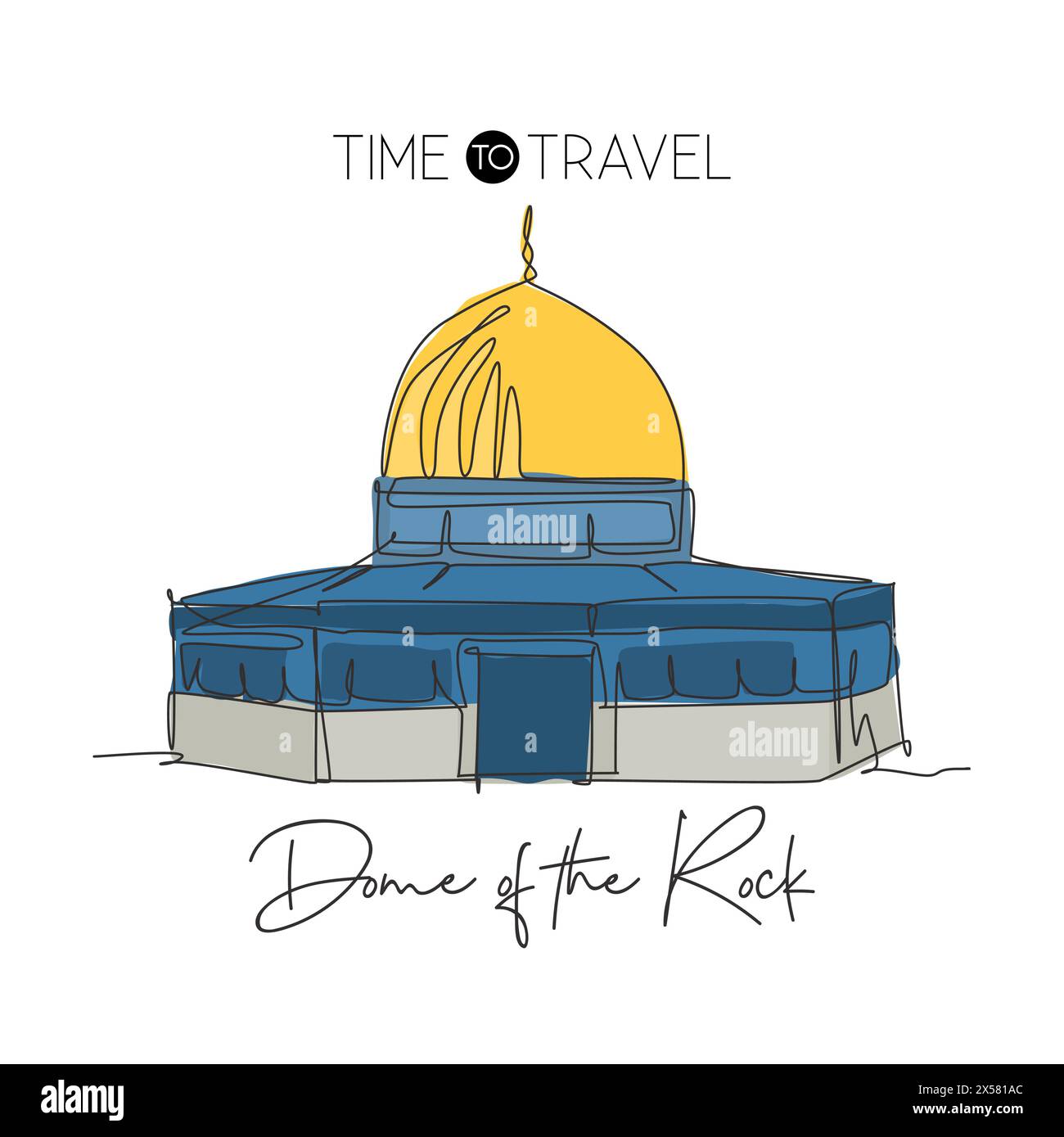 One continuous line drawing Dome of the Rock mosque landmark. Holy ...