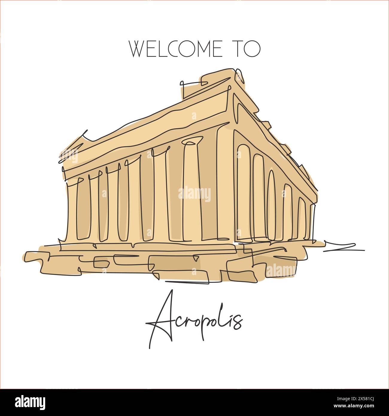 One single line drawing Acropolis temple landmark. World famous ruin in ...