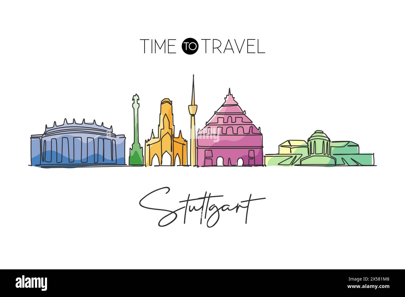 One continuous line drawing Stuttgart city skyline Germany. Beautiful ...