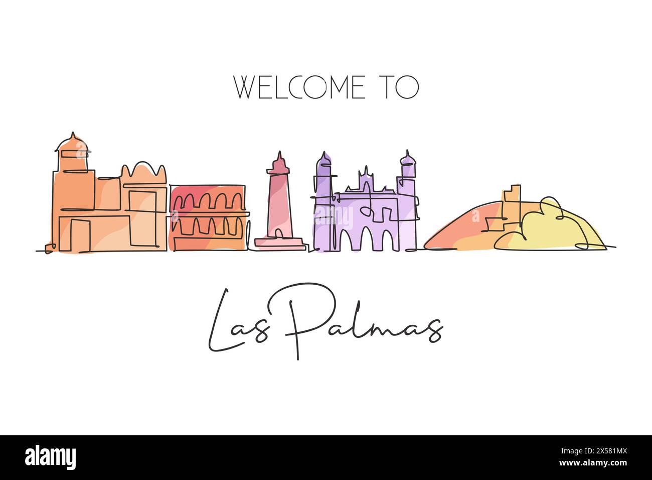 One single line drawing of Las Palmas city skyline Spain. Historical ...