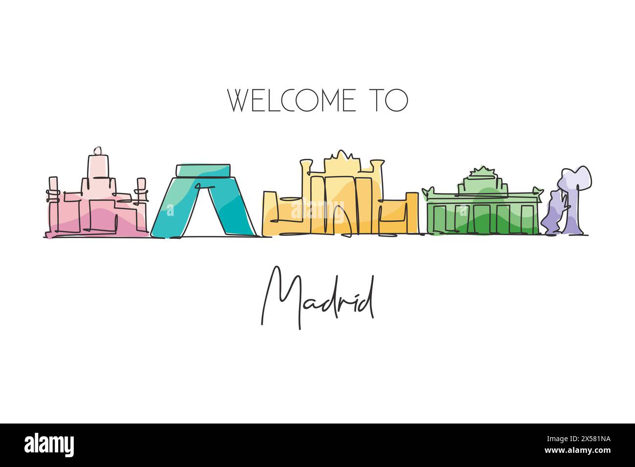 Madrid city one line Cut Out Stock Images & Pictures - Alamy