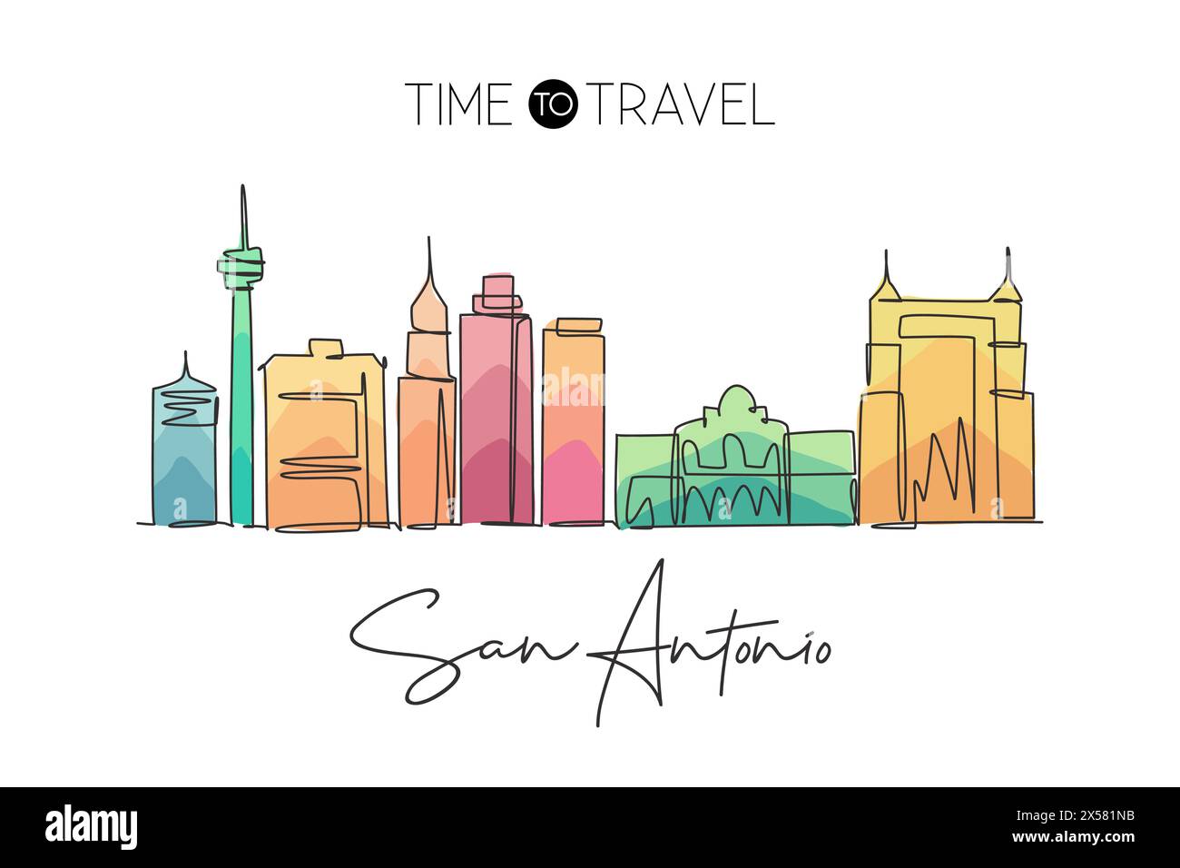 Single continuous line drawing of San Antonio city skyline, United ...