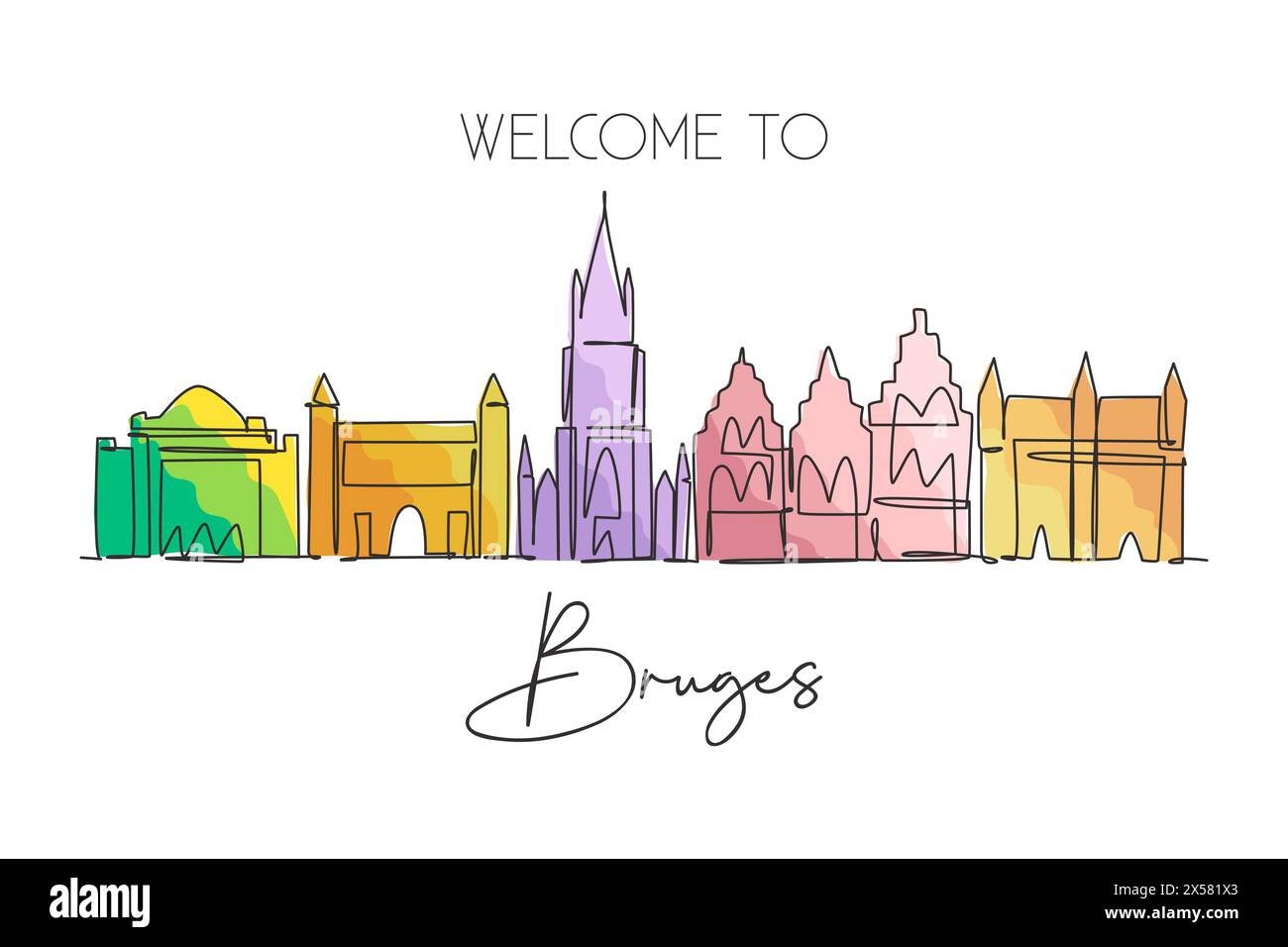 Bruges brugge panorama medieval Stock Vector Images - Alamy