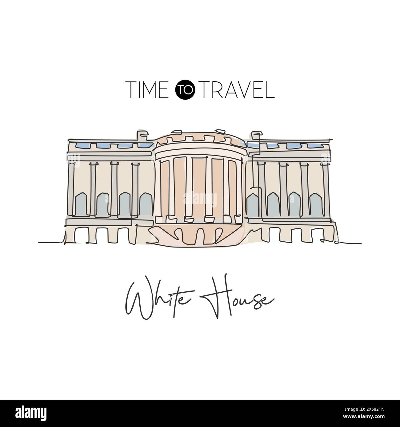 One continuous line drawing White House landmark. World iconic place in ...