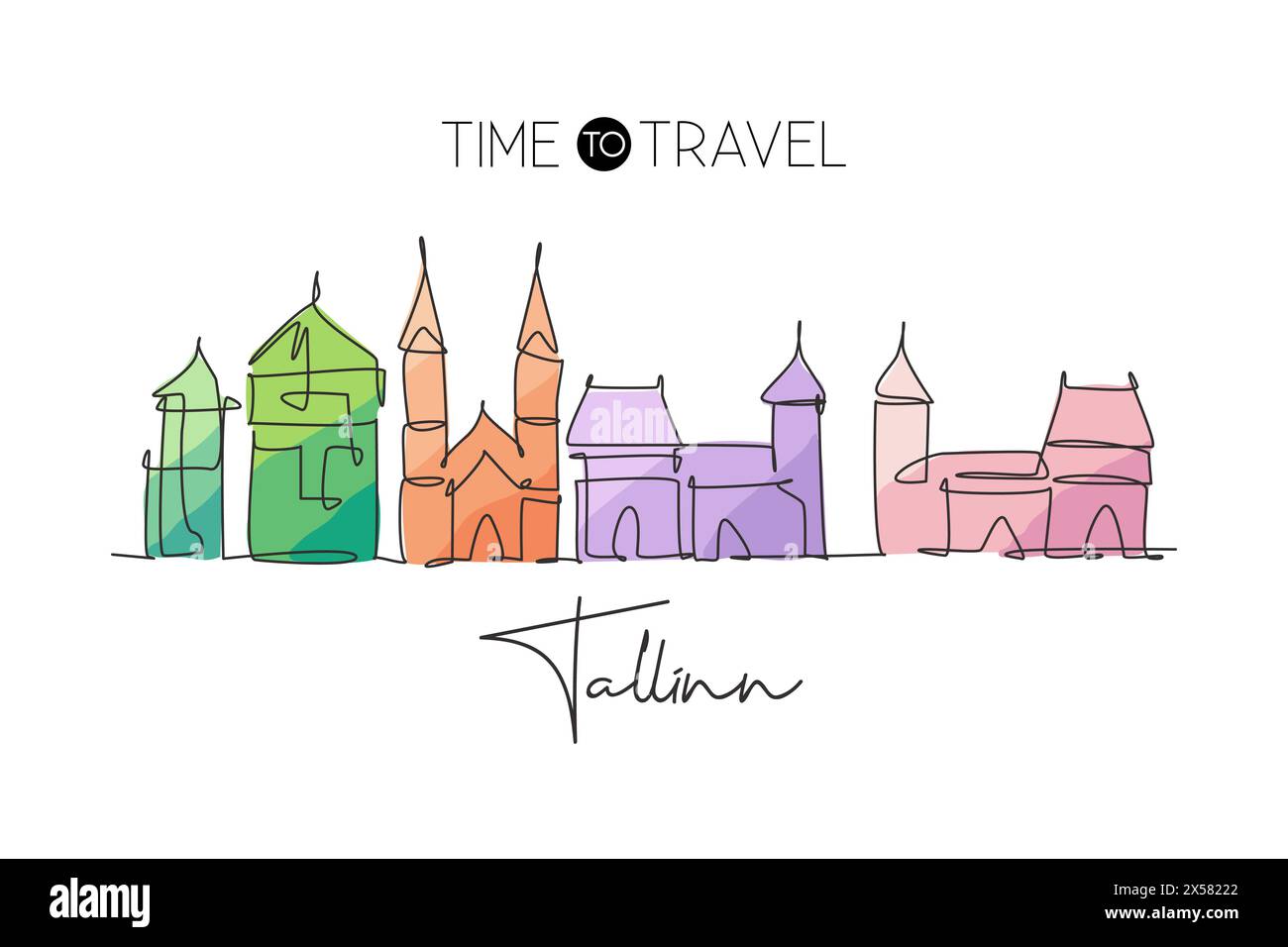 One continuous line drawing of Tallinn city skyline, Estonia. Beautiful ...