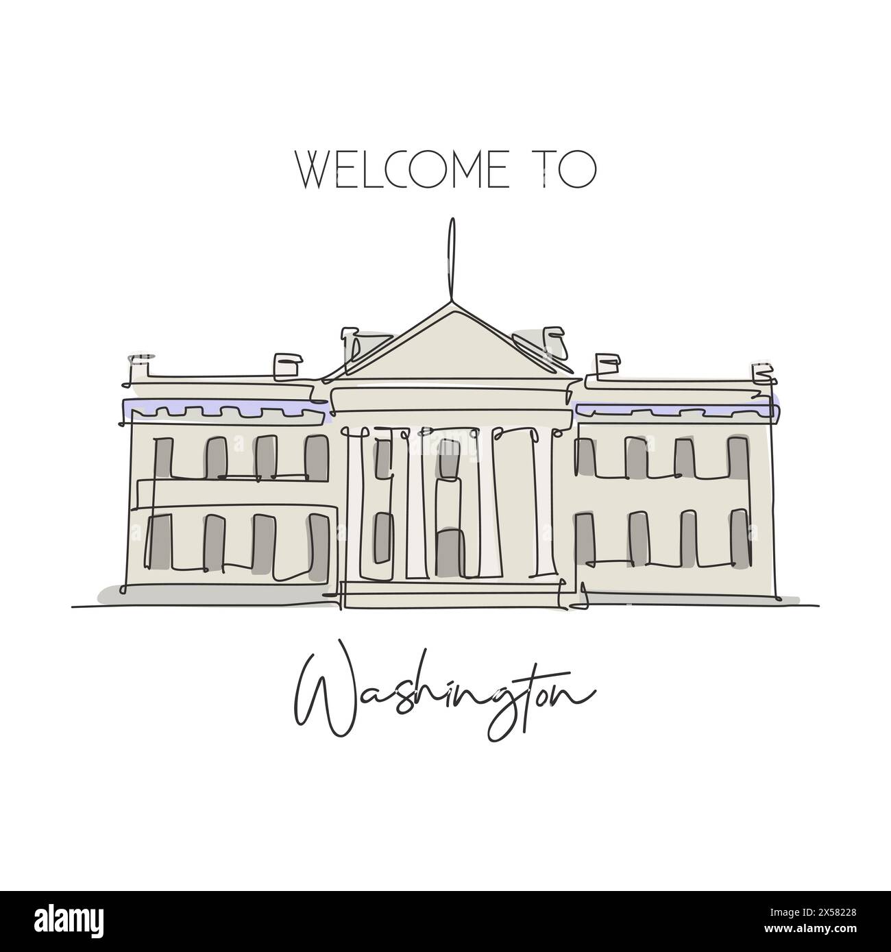 Single continuous line drawing of welcome to White House landmark ...