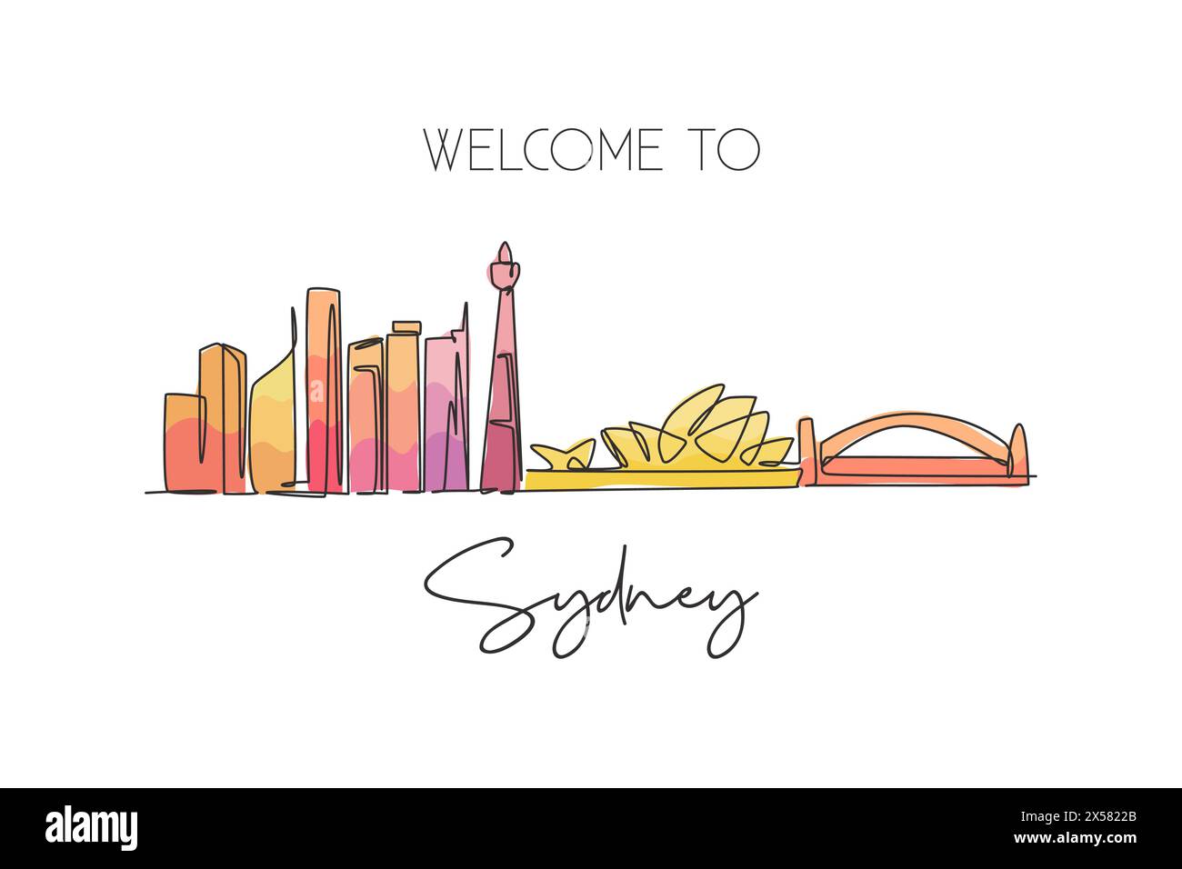 One continuous line drawing of Sydney city skyline, Australia ...