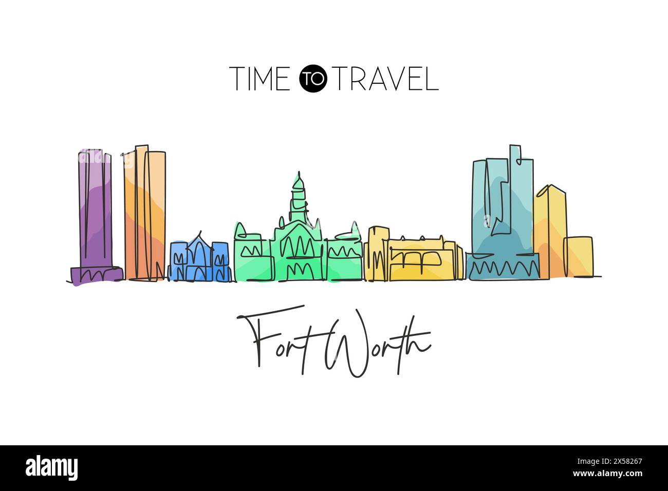 One single line drawing of Cleveland city skyline, USA. Historical town ...