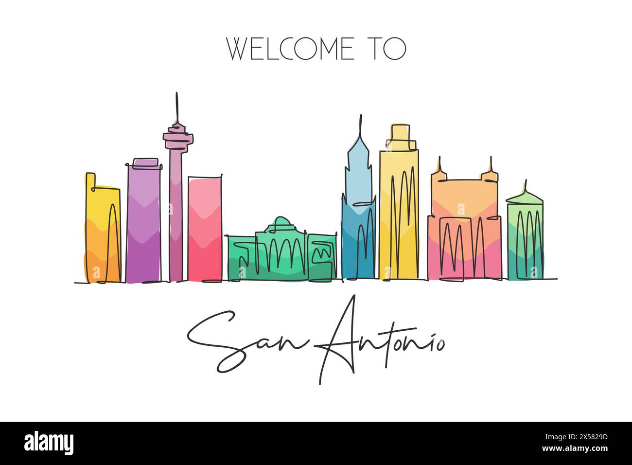 One continuous line drawing of San Antonio city skyline, USA. Beautiful ...