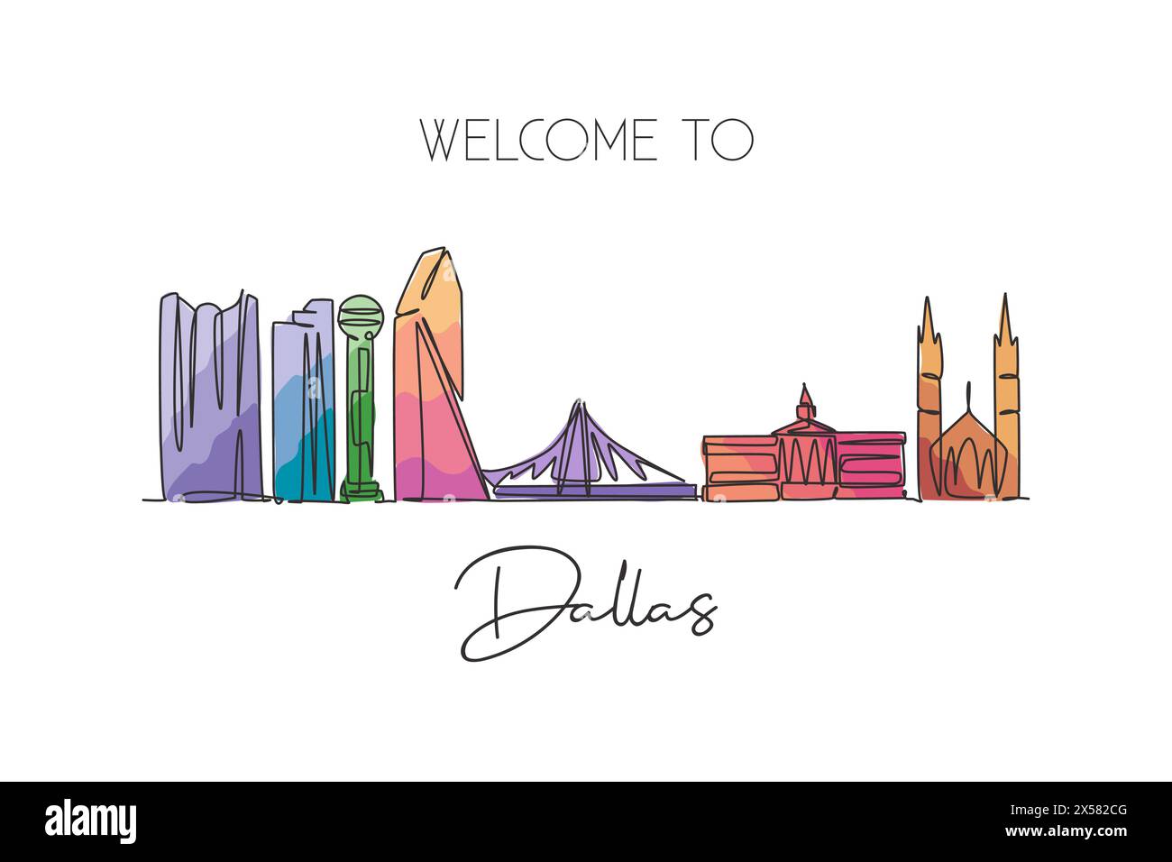 One continuous line drawing of Dallas city skyline, United States of ...