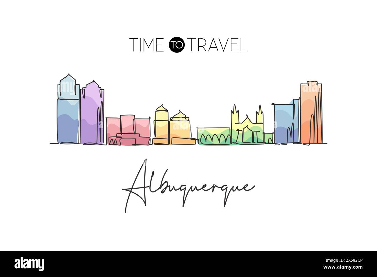 One continuous line drawing of Albuquerque city skyline, New Mexico ...