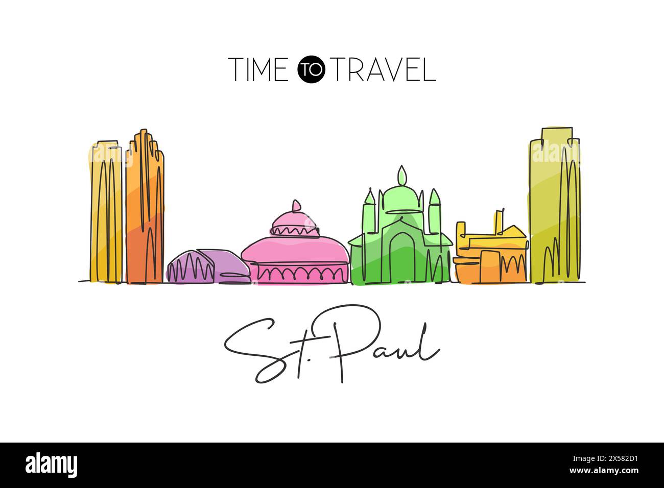 One continuous line drawing Saint Paul city skyline, Minnesota ...