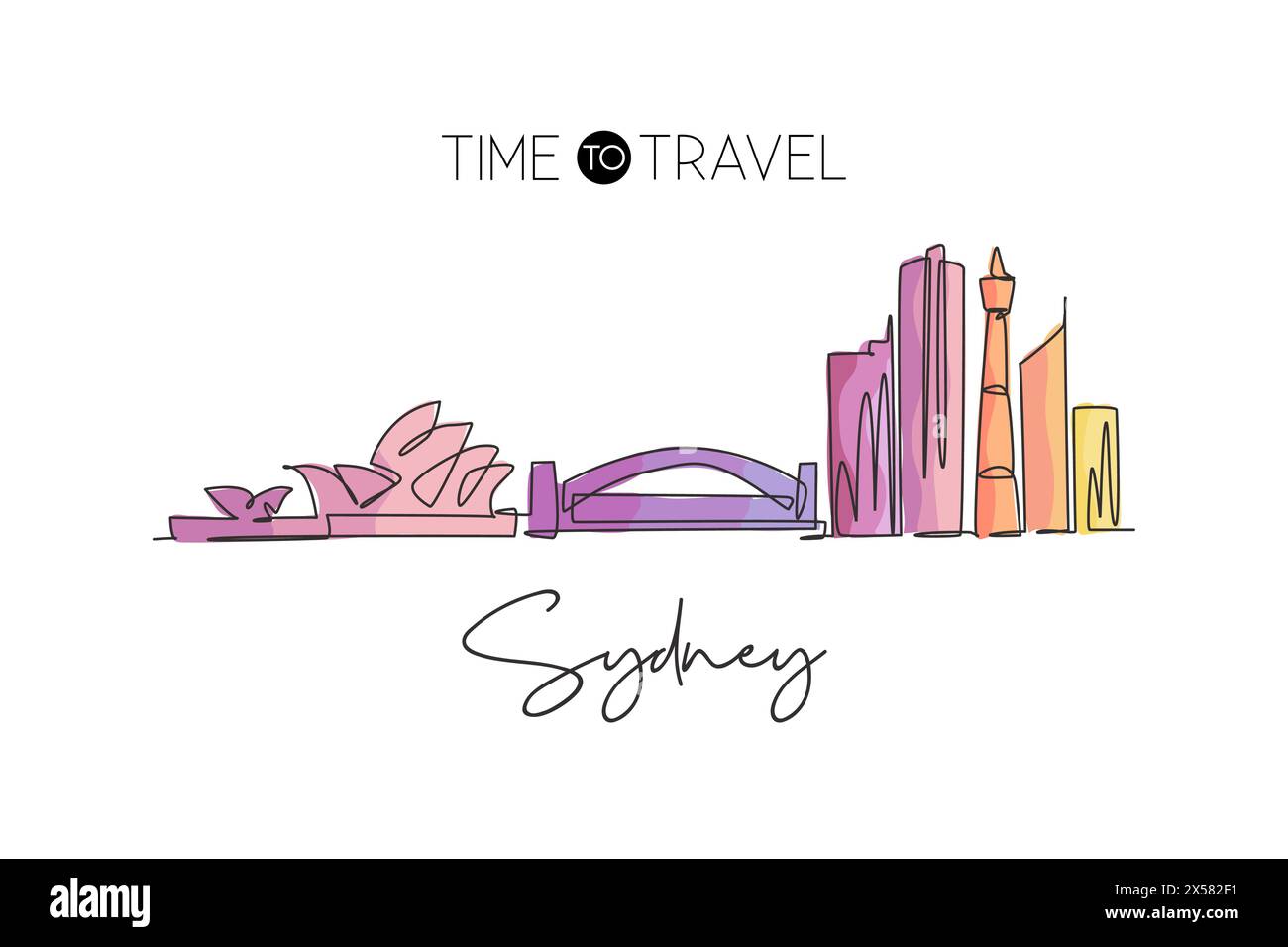 Single continuous line drawing of Sydney city skyline, Australia ...