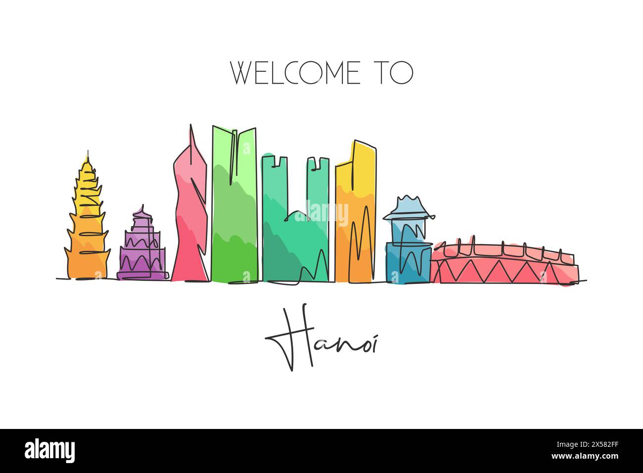 One Single Line Drawing Of Hanoi City Skyline Vietnam Historical Town