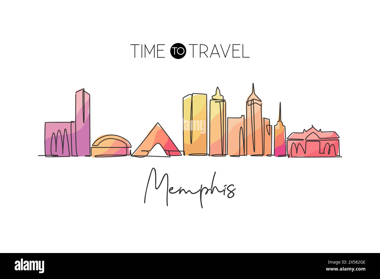 One single line drawing of Memphis city skyline, Tennessee. Historical ...