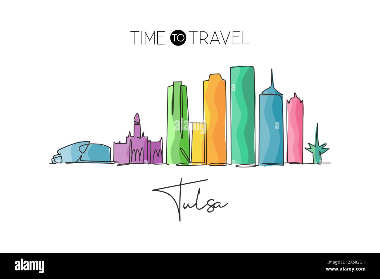 One continuous line drawing of Tulsa city skyline, Oklahoma. Beautiful ...