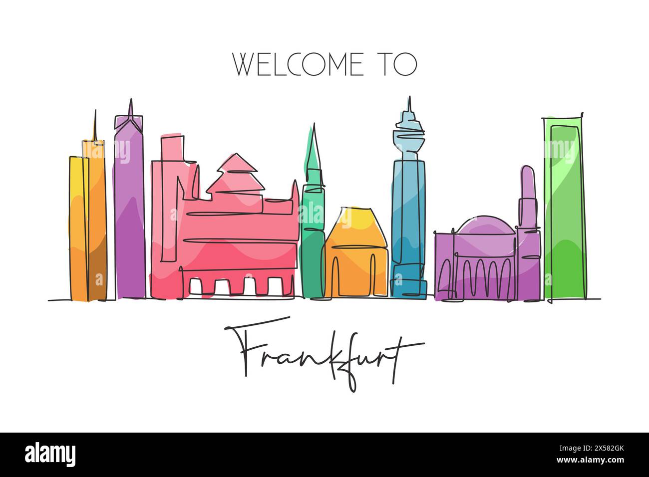 Single continuous line drawing of Frankfurt city skyline, Germany ...