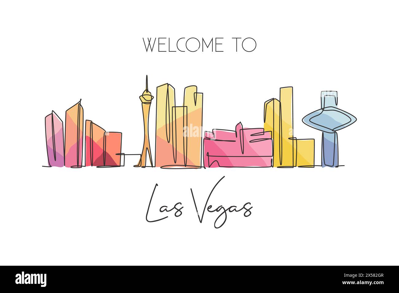 Single continuous line drawing of Las Vegas city skyline, USA. Famous ...