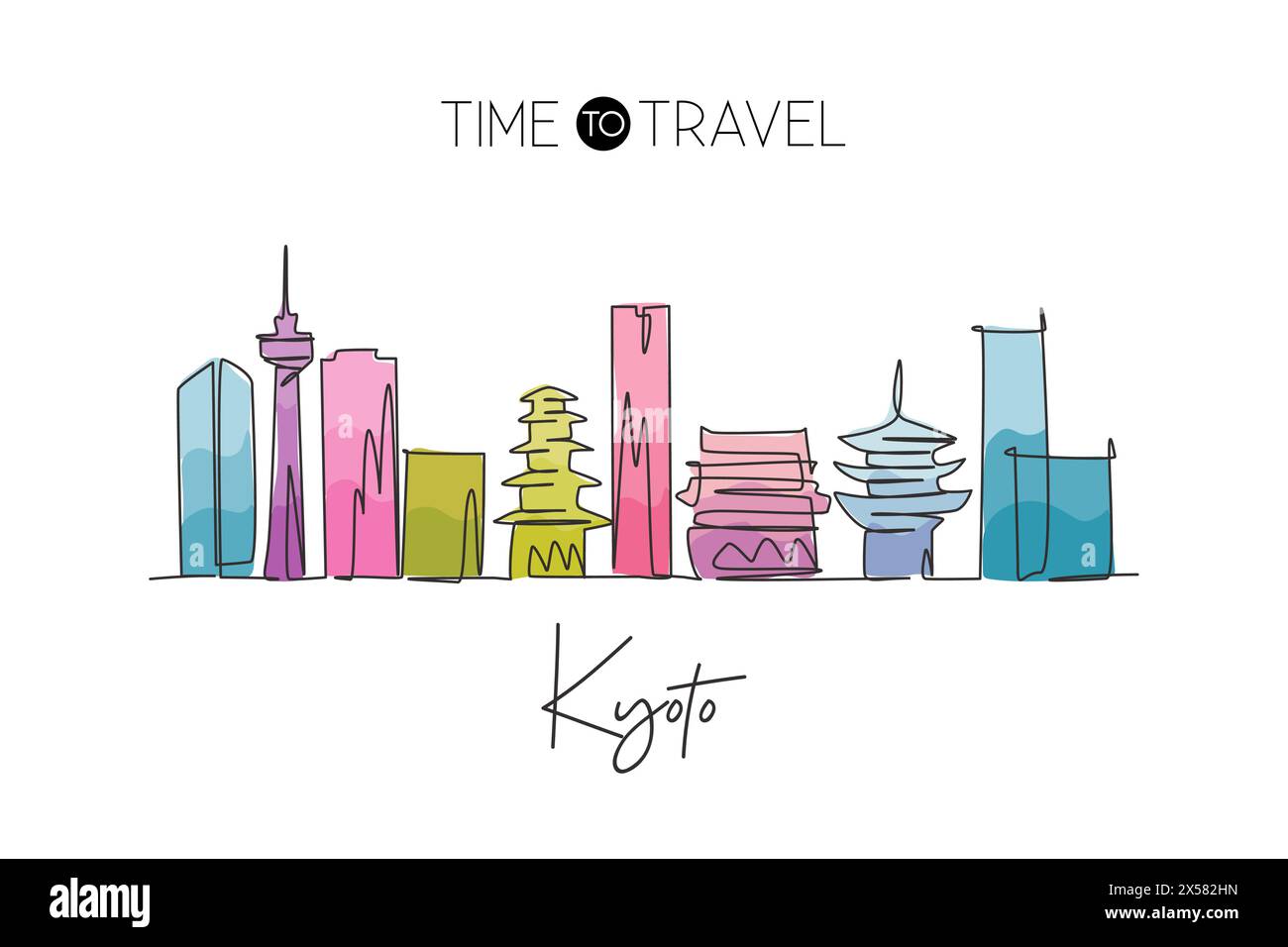 Single continuous line drawing of Kobe city skyline, Japan. Famous city ...