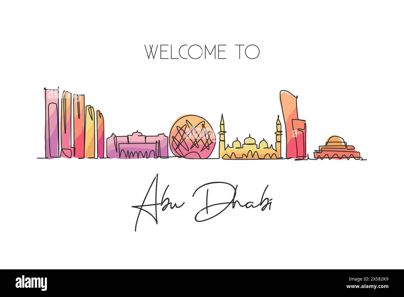 One continuous line drawing of Abu Dhabi city skyline, United Arab ...