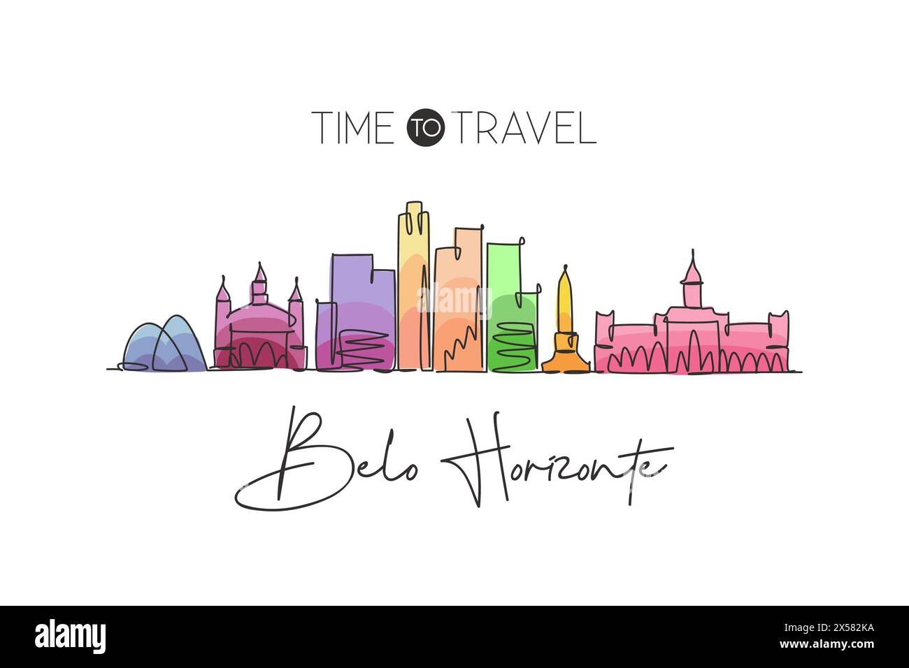 One single line drawing of Belo Horizonte city skyline, Brazil. World ...