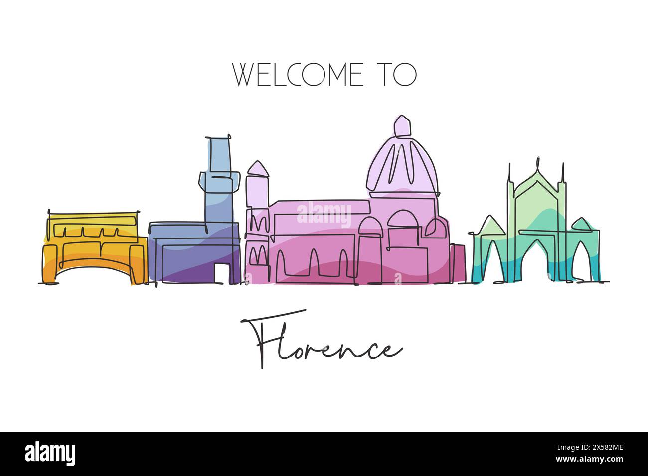 One single line drawing of Florence city skyline, Italy. Historical ...