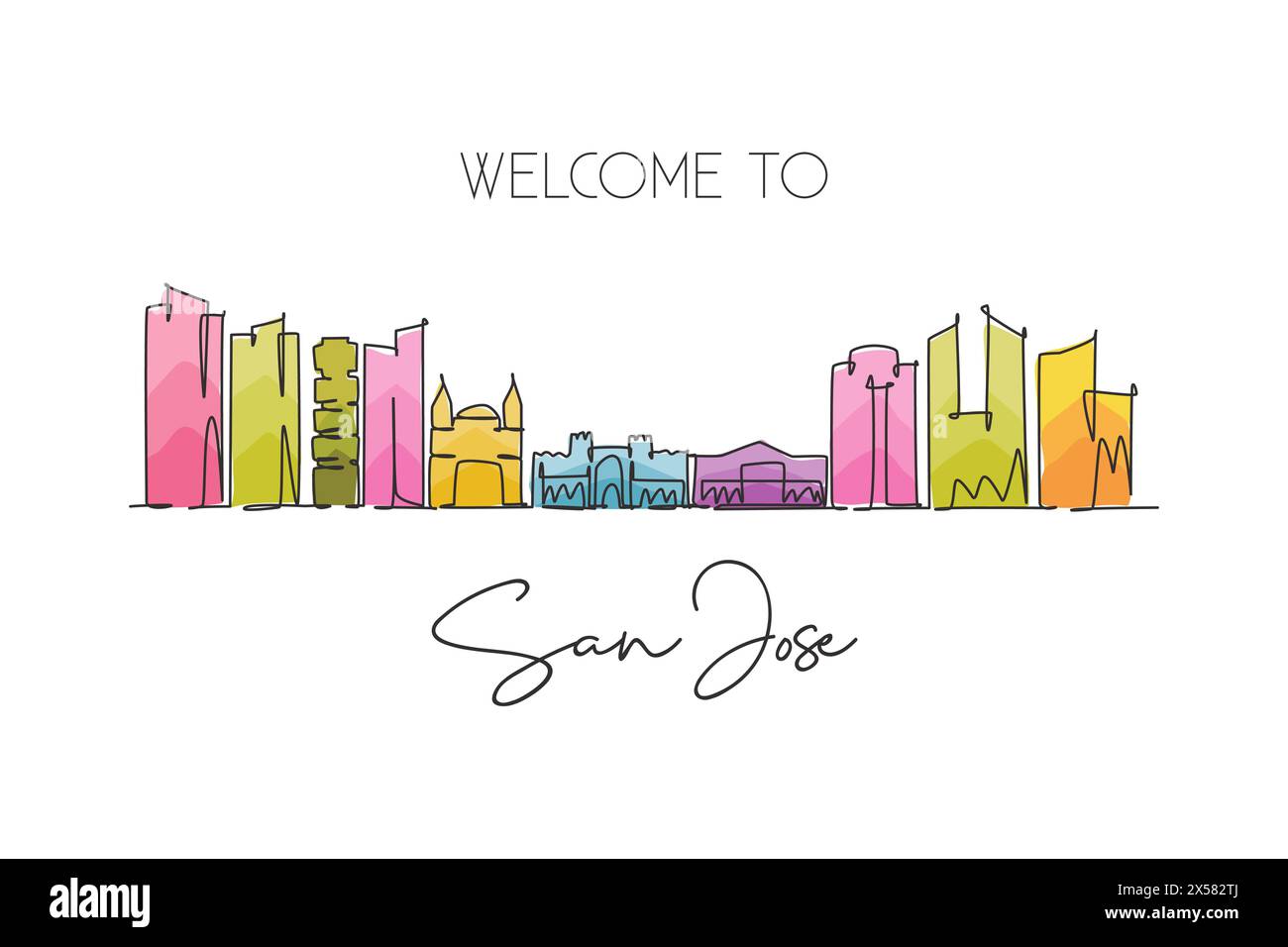 One continuous line drawing San Jose city skyline, Costa Rica ...