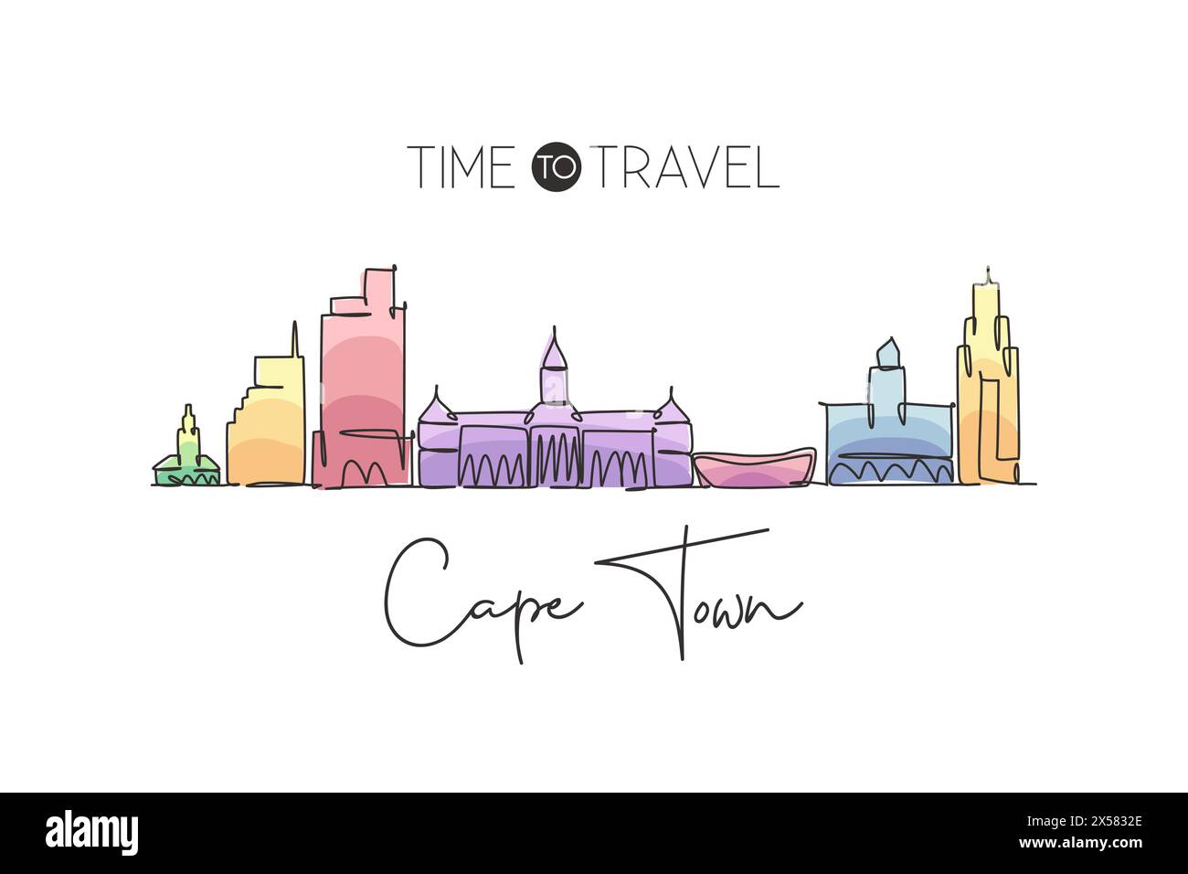 One single line drawing of Cape Town city skyline, South Africa. World ...