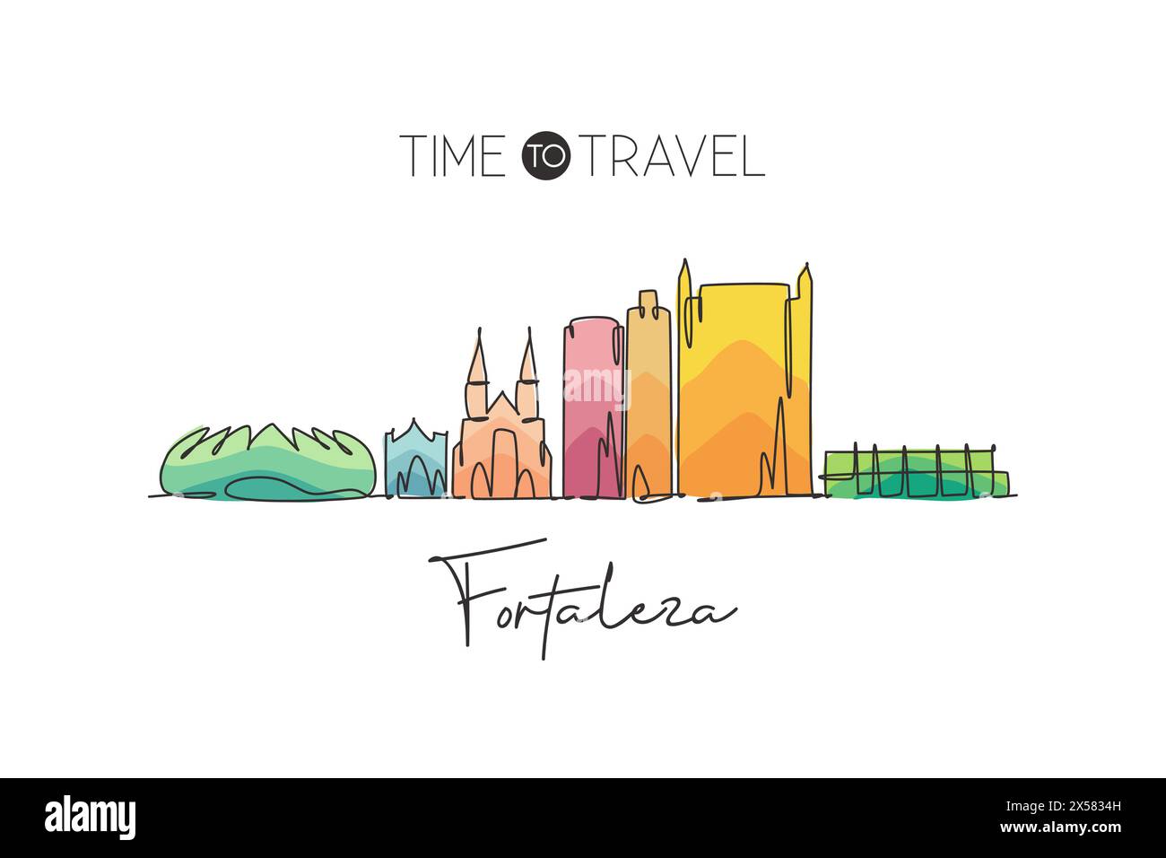 One single line drawing Fortaleza city skyline, Brazil. World ...