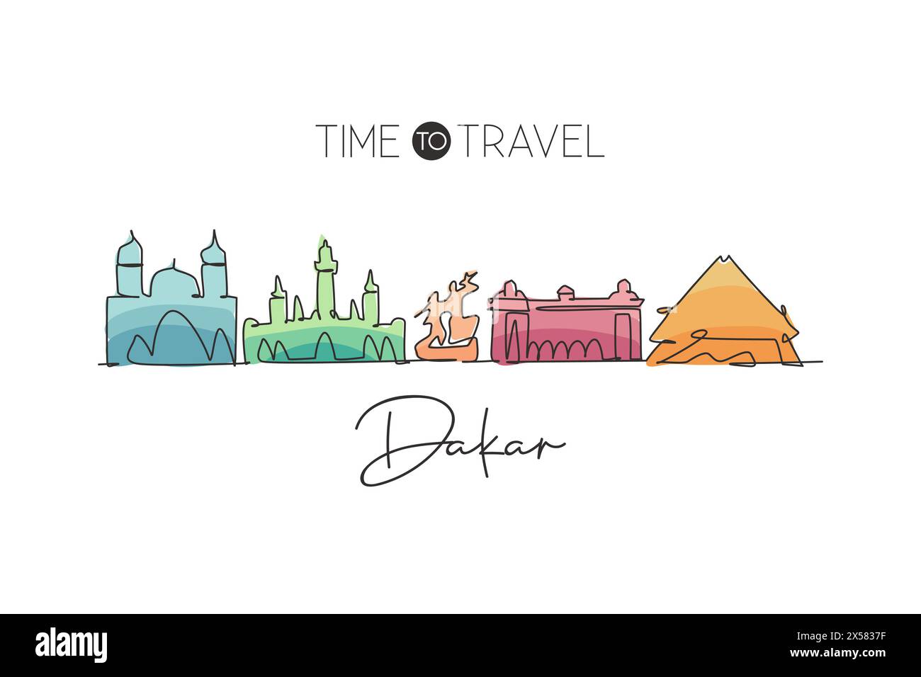 One continuous line drawing of Dakar city skyline, Senegal. Beautiful ...