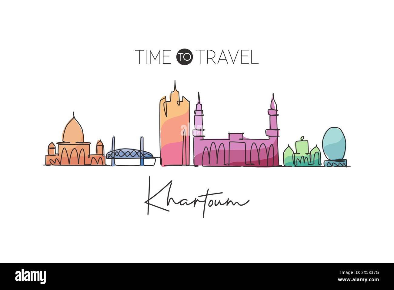 One single line drawing of Khartoum city skyline, Sudan. Historical ...