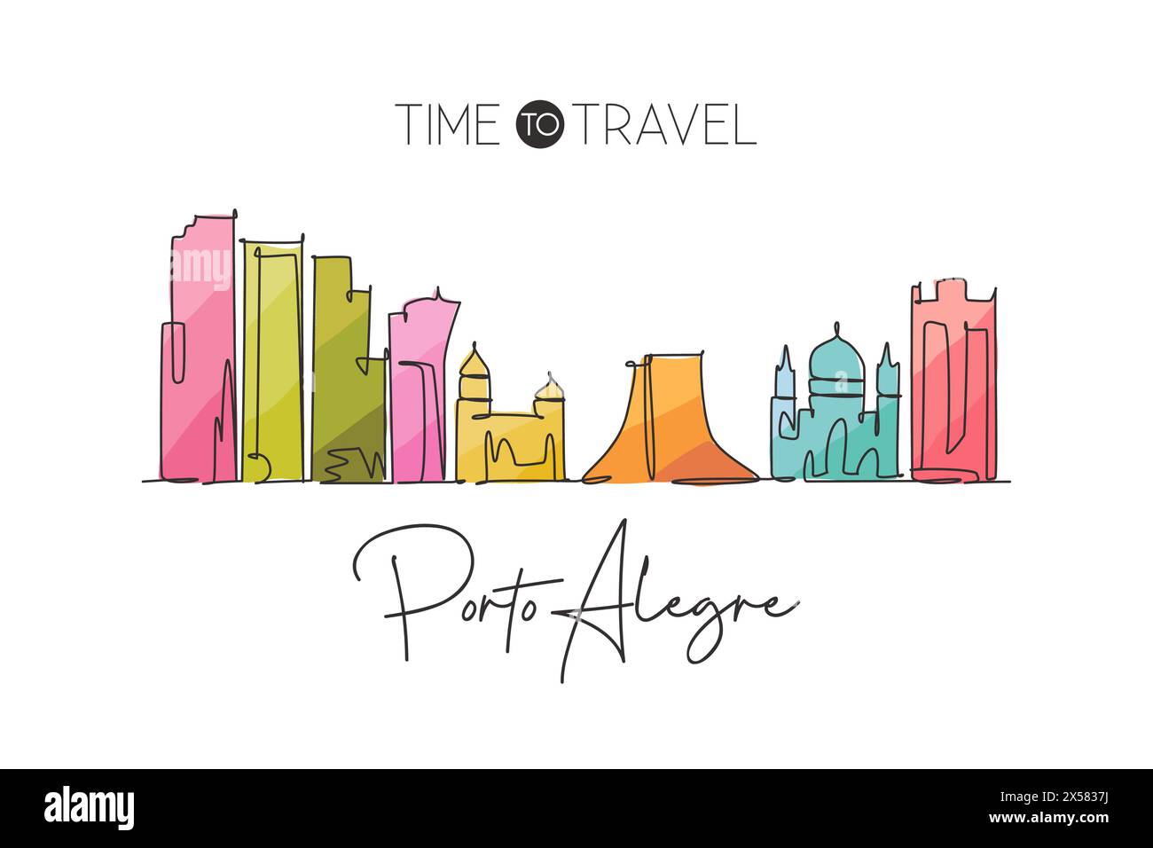 One continuous line drawing of Porto Alegre city skyline, Brazil ...