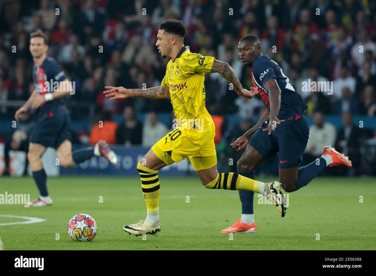 Paris, France. 07th May, 2024. Jadon Sancho of Dortmund, Nuno Mendes of ...