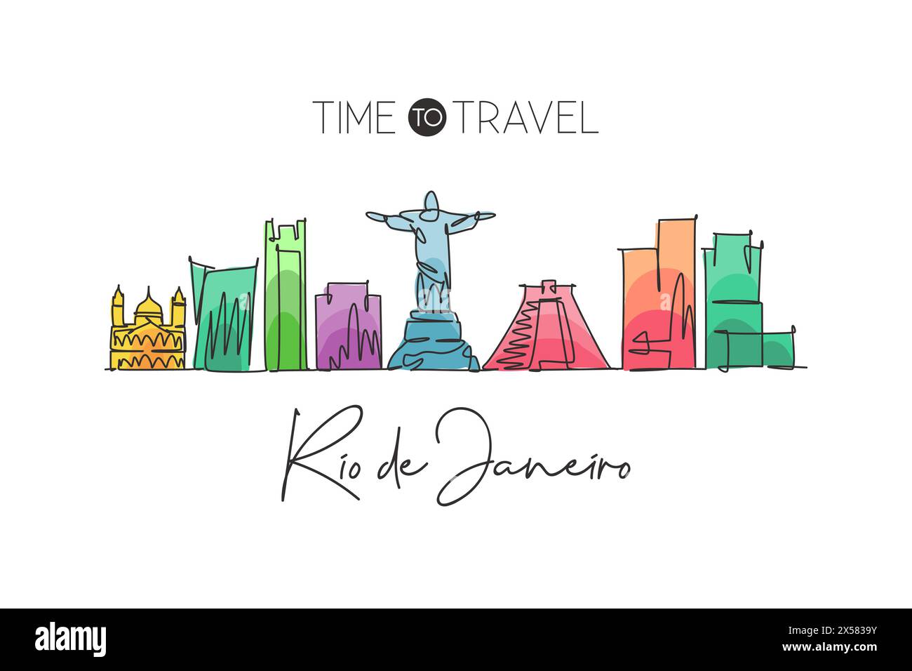 One single line drawing of Rio de Janeiro city skyline, Brazil. World ...