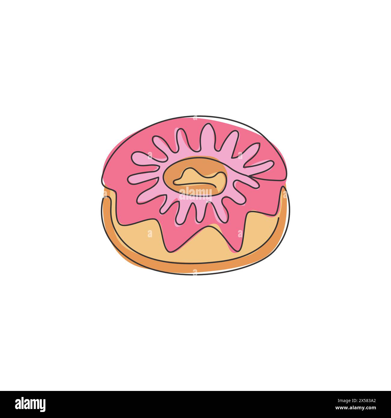 One continuous line drawing of fresh sweet delicious American donuts ...