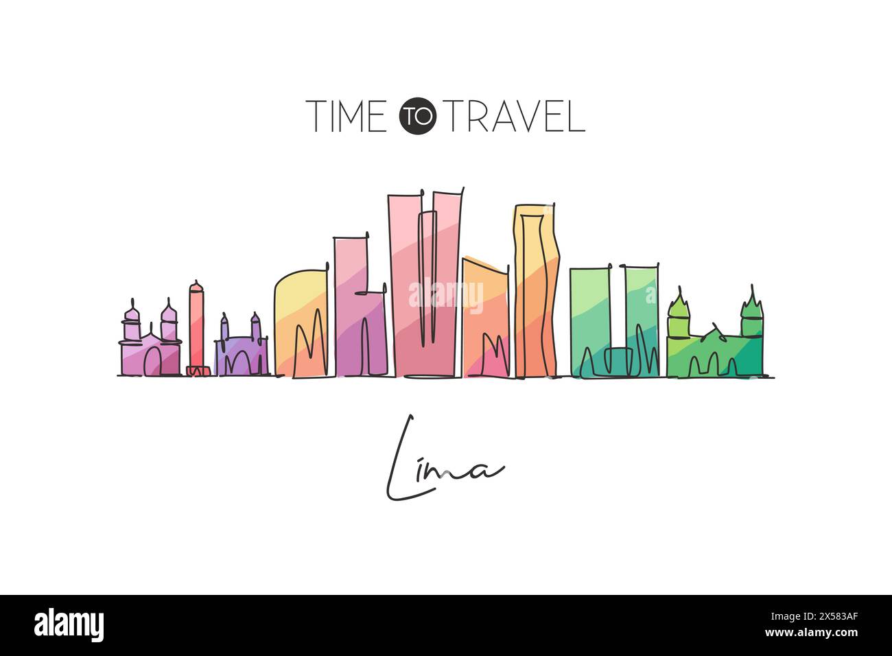 One continuous line drawing of Lima city skyline, Peru. Beautiful ...