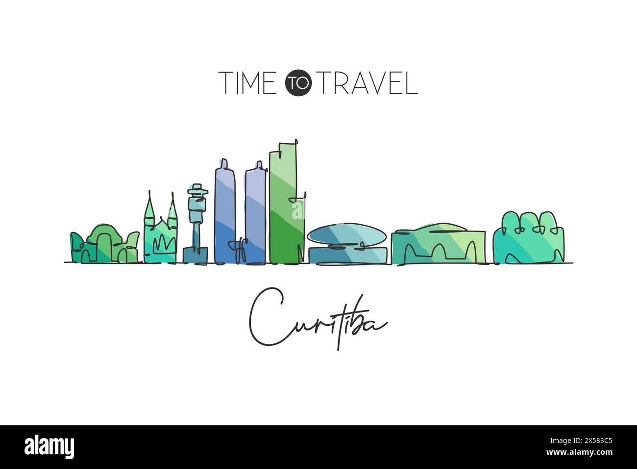 One continuous line drawing Curitiba city skyline, Brazil. Beautiful ...