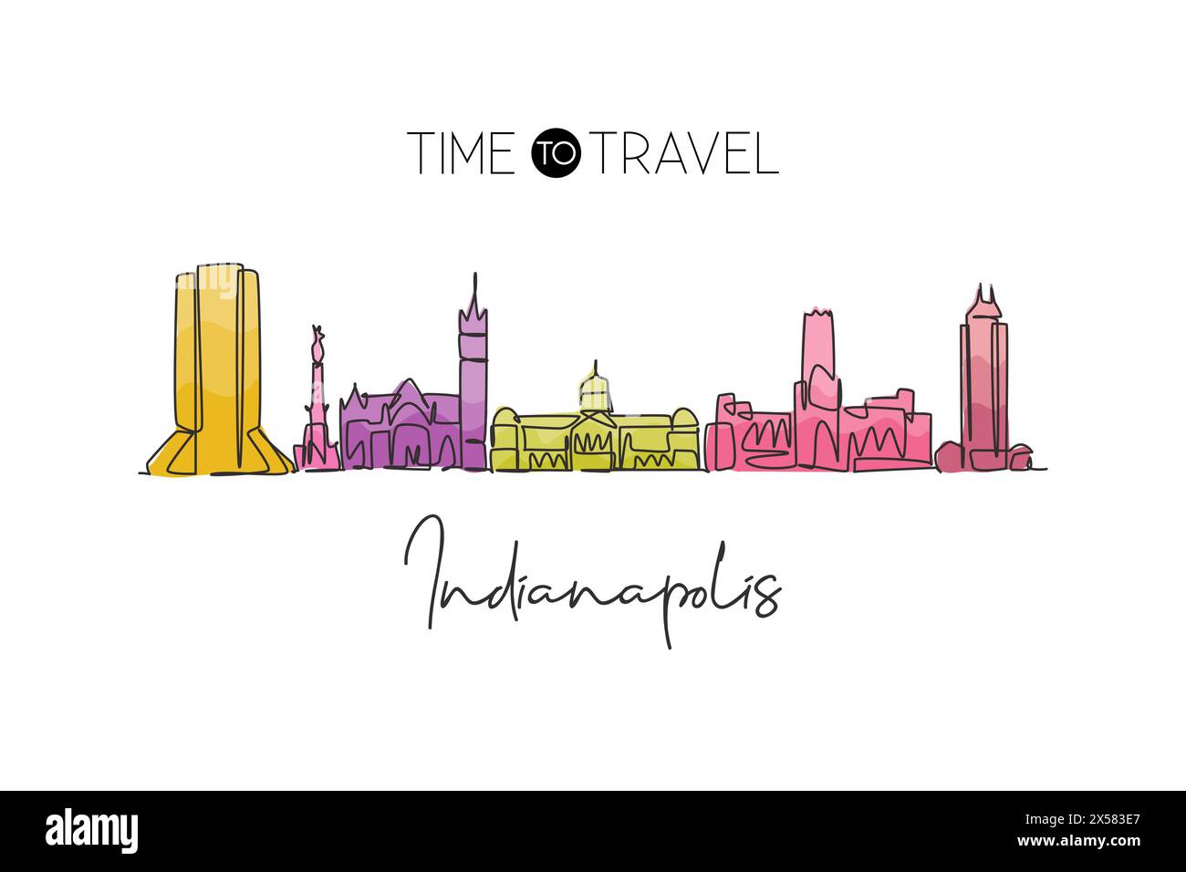 Single continuous line drawing of Indianapolis city skyline, USA ...